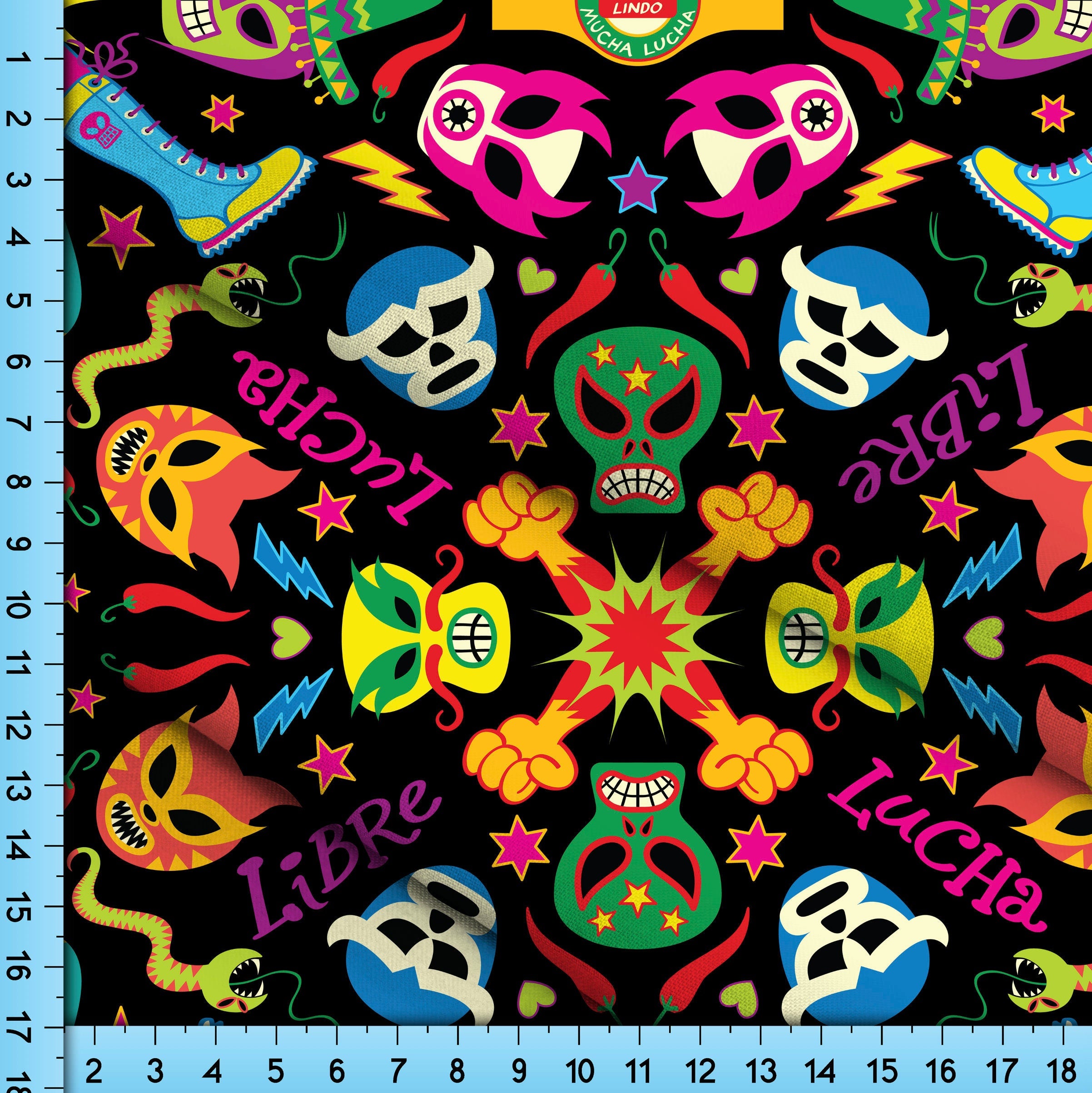 Lucha Libre Mexican Wrestlers Fabric By the Yard, Luchador Masks Print ...