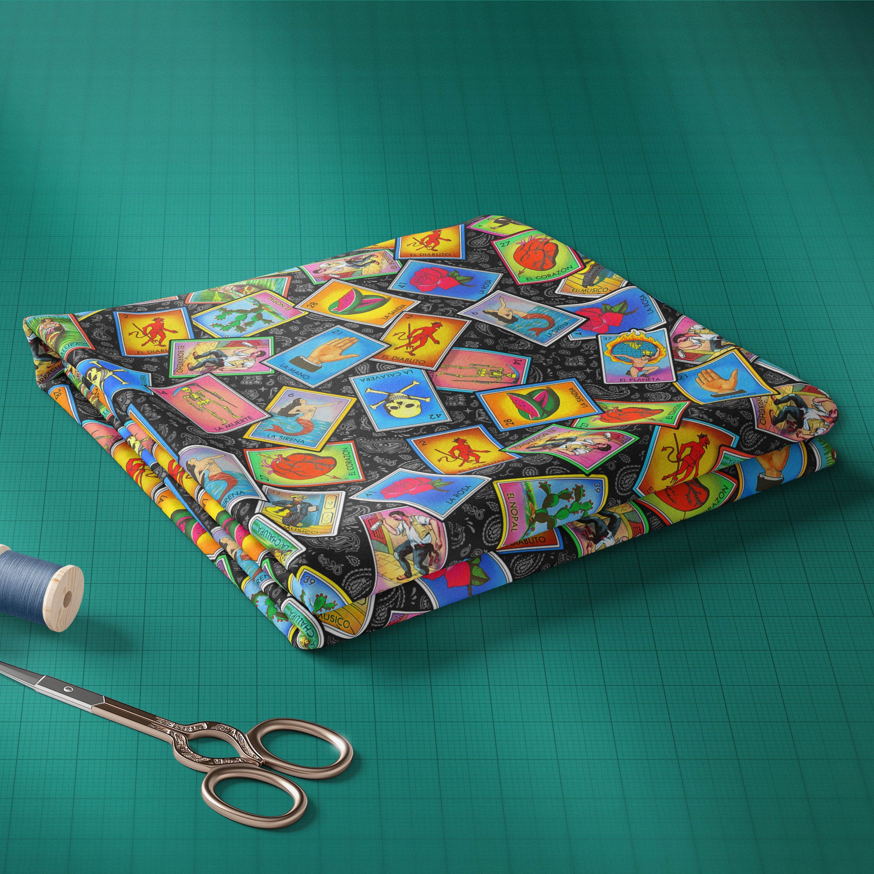 Loteria Fabric By The Yard, Fiesta Lottery Card Bingo Game Pattern on ...